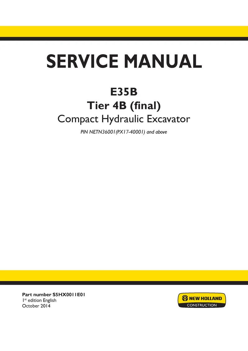New Holland E35B Tier 4B (final) Compact Hydraulic Excavator Service R ...